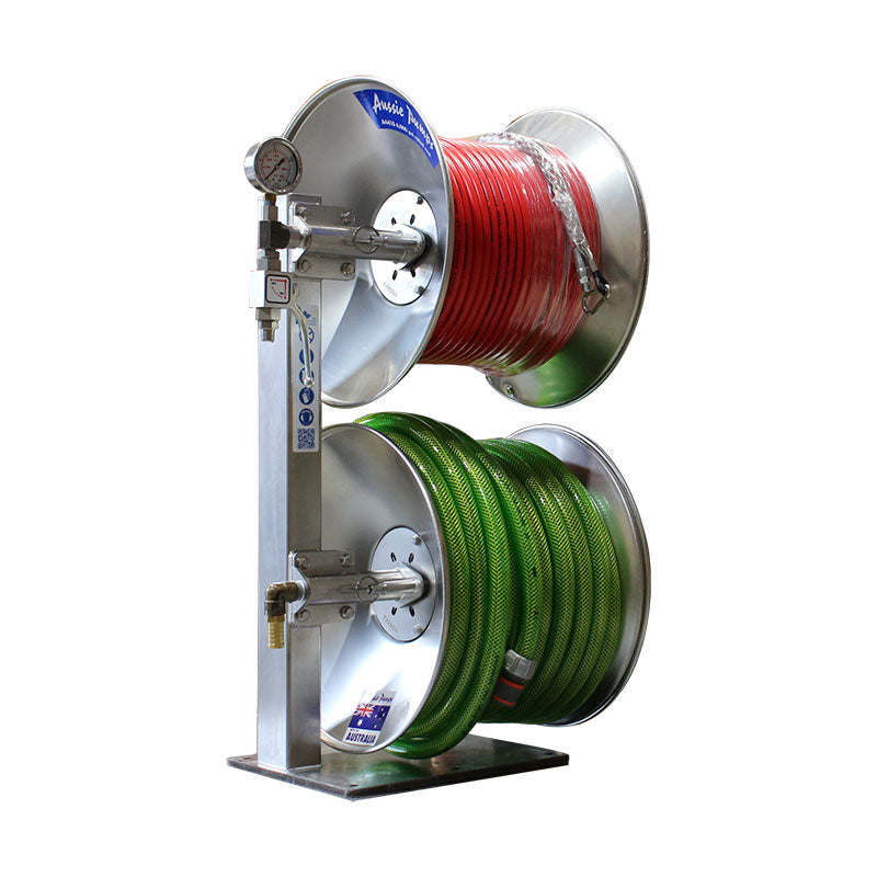 Aussie Pumps Aussie Stainless Steel Double Stacker Hose Reel Kit AD-SS ...